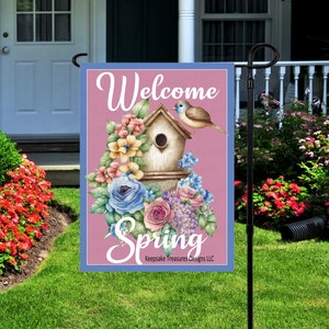 Welcome Spring Birdhouse Garden Flag, Sublimation Yard Flag Decor ...