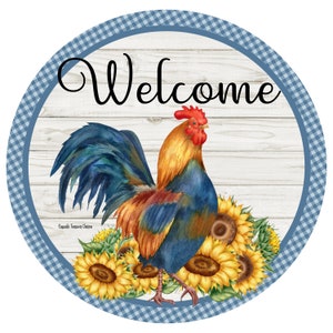 Welcome, Sunflower, Rooster, Blue Gingham, Door Hanger Template ...