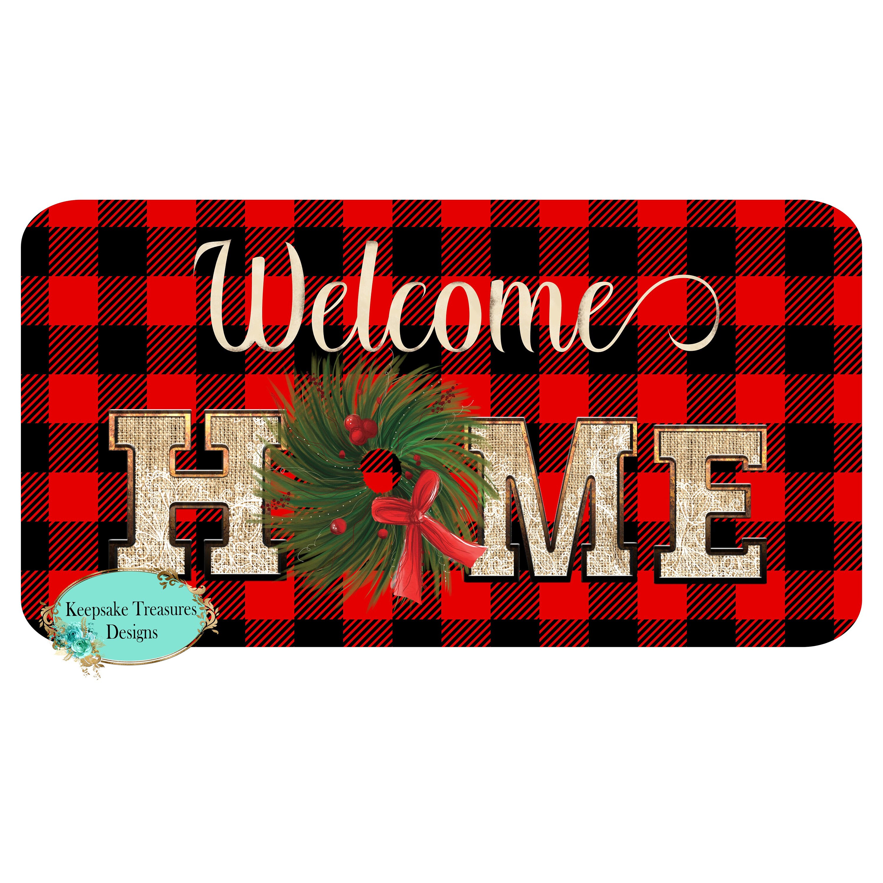 Christmas Welcome Home Red Buffalo Plaid Hand Drawn - Etsy