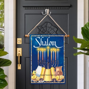 Shalom Garden Flag Template, Hanukkah Door Sign, Shalom Door Flag ...