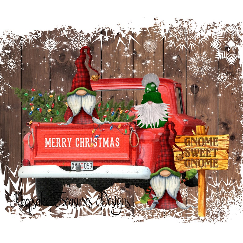 Merry Christmas - Gnome Family - PNG Printable - Snowy Wood Background ...