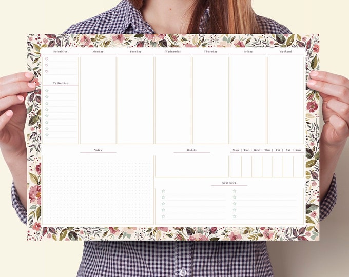 Desk Planner Pad, Weekly Desk Planner, A3 Desk Planner Pad, Elegant ...