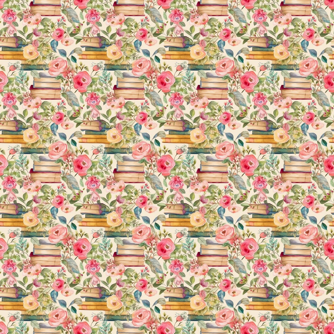 Books Digital Paper Pack, Reading Library Pack of Seamless Scrapbook ...