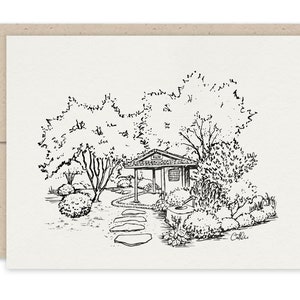 Japanese Teahouse - Plum Viewing Arbor Sketch Greeting Card - Blank ...