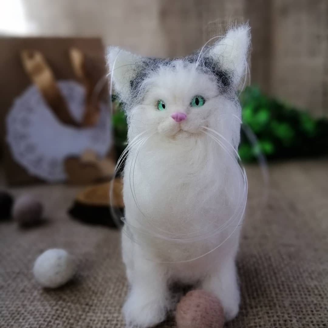 Felted Cat Portrait Needle Felted Animal Sitting Cat Pet - Etsy