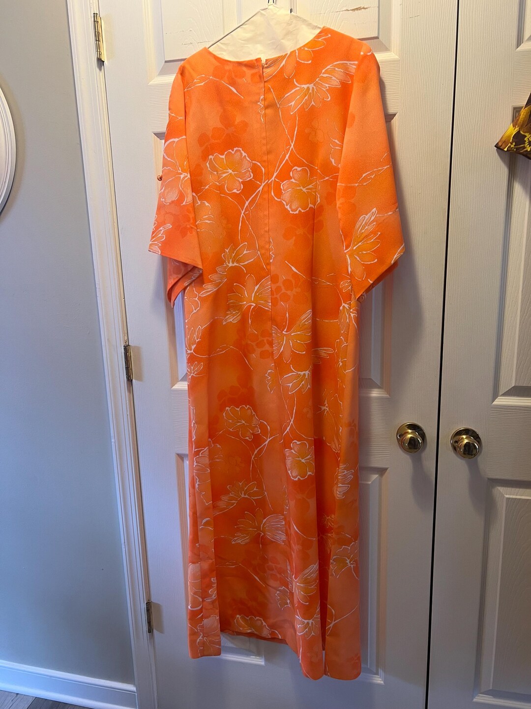 Vintage Maier Shop Hawaiian Polynesian Floral Maxi Dress Orange Mumu ...