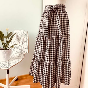 Maple Black Linen Check Slip Skirt Black Linen Check Midi Skirt Spring ...