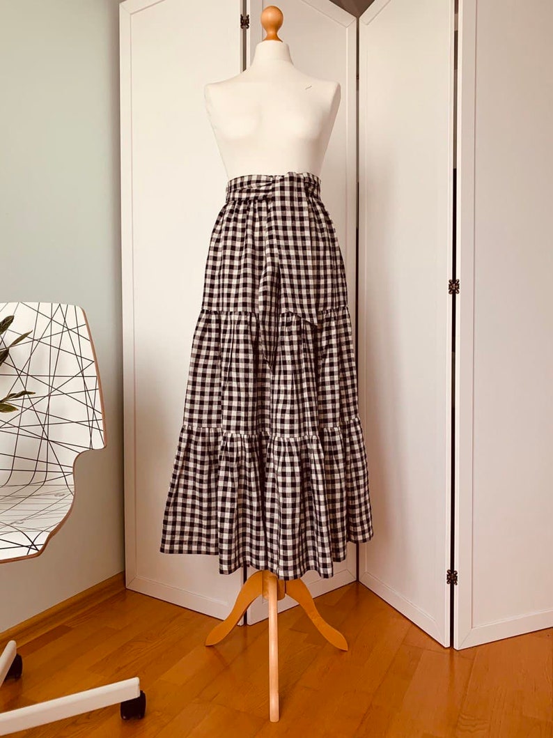 Maple Black Linen Check Slip Skirt Black Linen Check Midi | Etsy