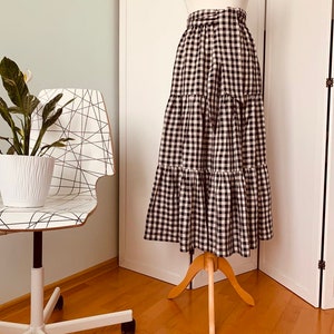 Maple Black Linen Check Slip Skirt Black Linen Check Midi Skirt Spring ...