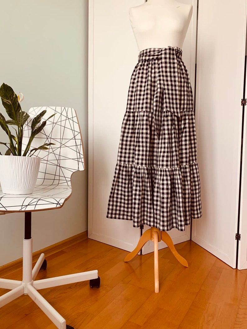 Maple Black Linen Check Slip Skirt Black Linen Check Midi | Etsy