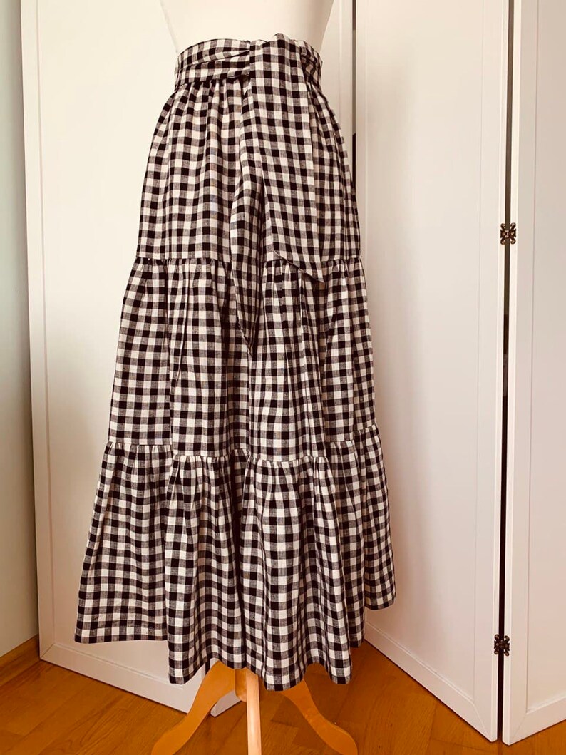 Maple Black Linen Check Slip Skirt Black Linen Check Midi | Etsy