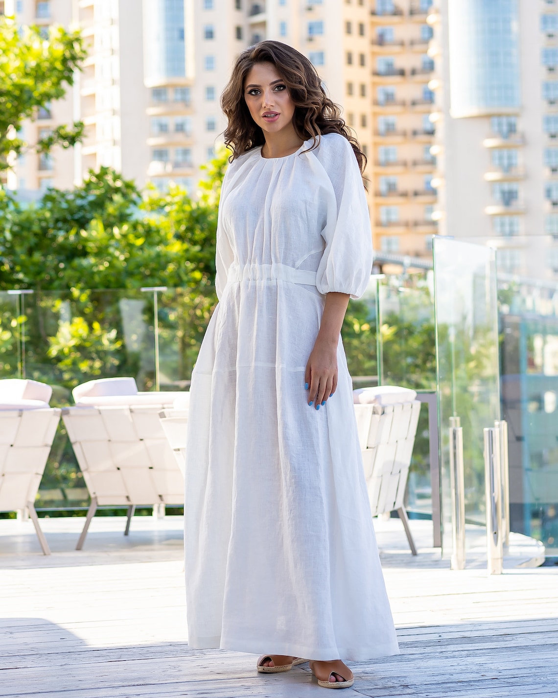 Linen Dress White Linen Dress Linen Midi Dresslinen Summer | Etsy