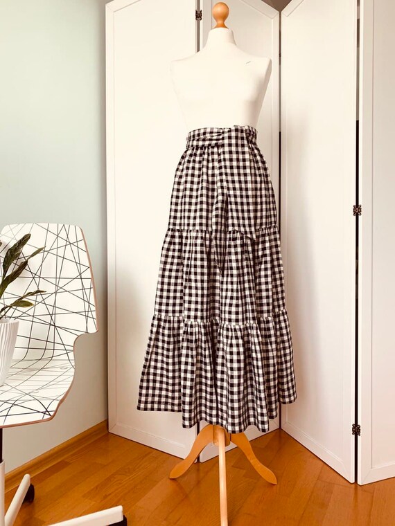 Maple Black Linen Check Slip Skirt Black Linen Check Midi | Etsy