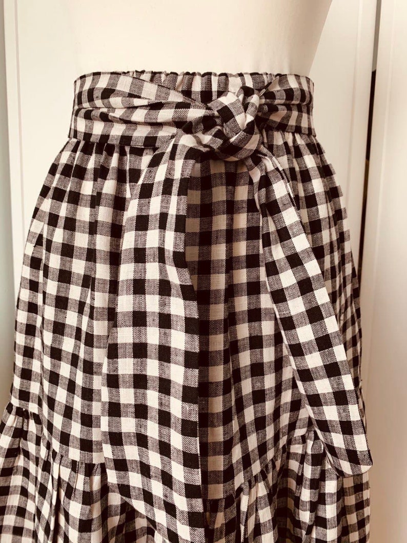 Maple Black Linen Check Slip Skirt Black Linen Check Midi | Etsy