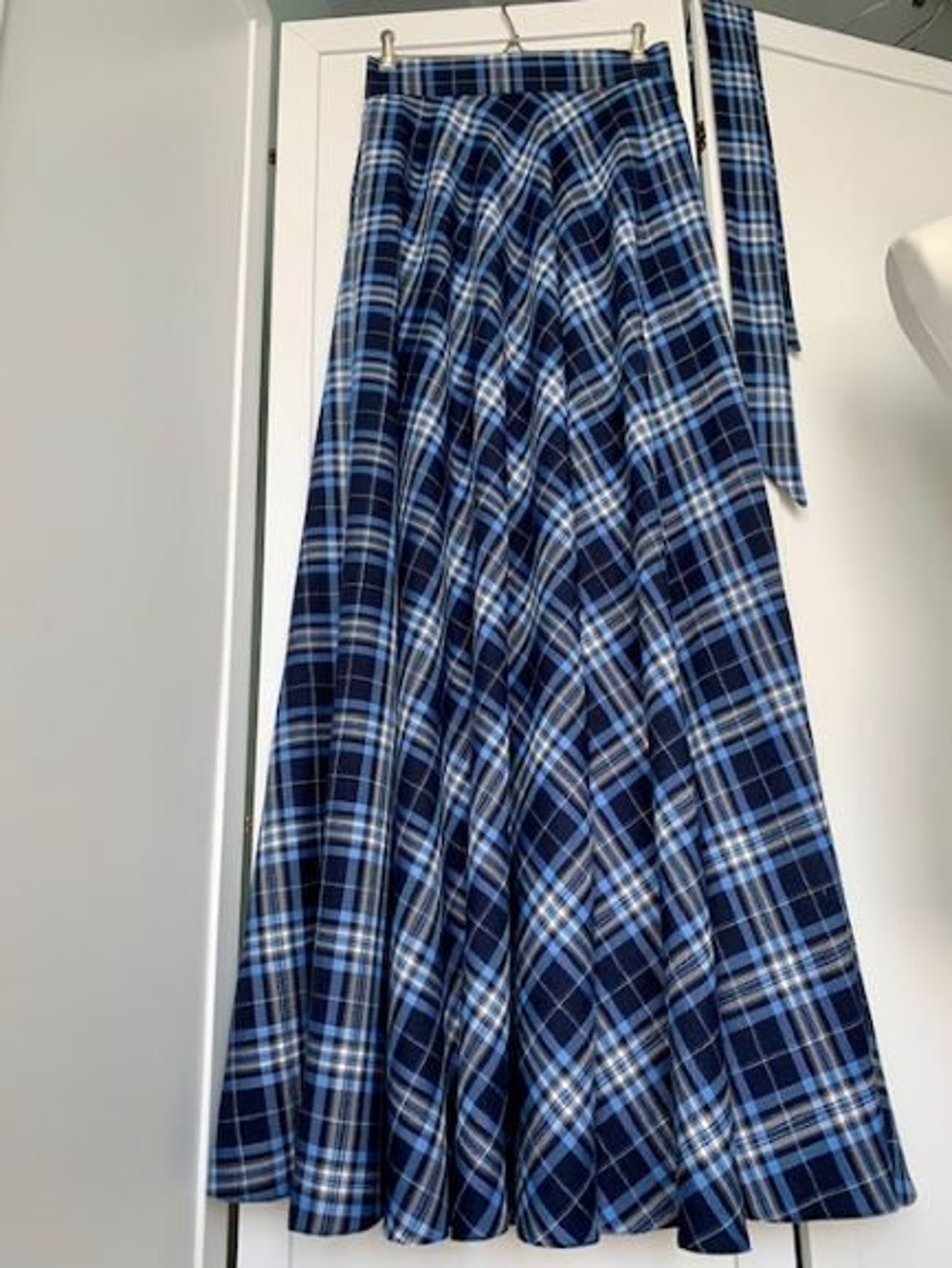 Blue plaid maxi skirt Navy Blue plaid maxi skirt Long tartan | Etsy