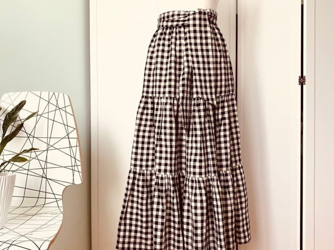 Maple Black Linen Check Slip Skirt Black Linen Check Midi Skirt Spring ...