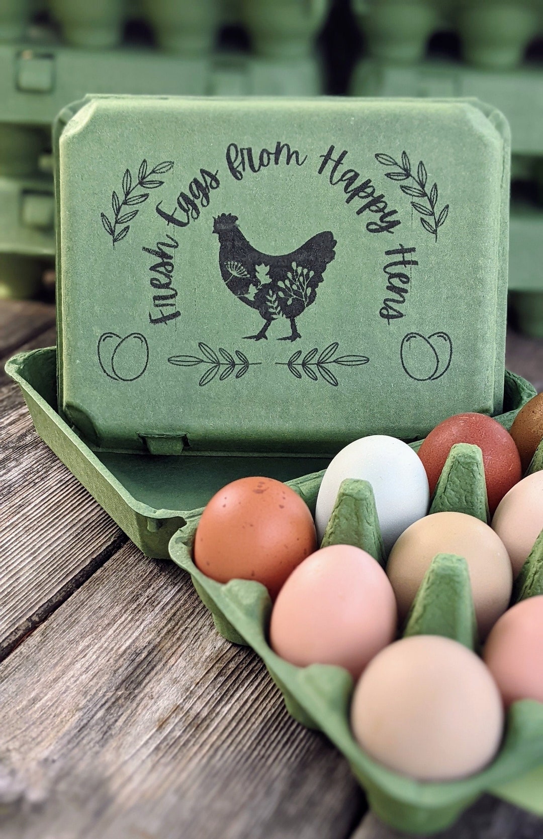 Egg Cartons-vintage Themed Green Printed Full Dozen 12 Cell Egg Cartons ...