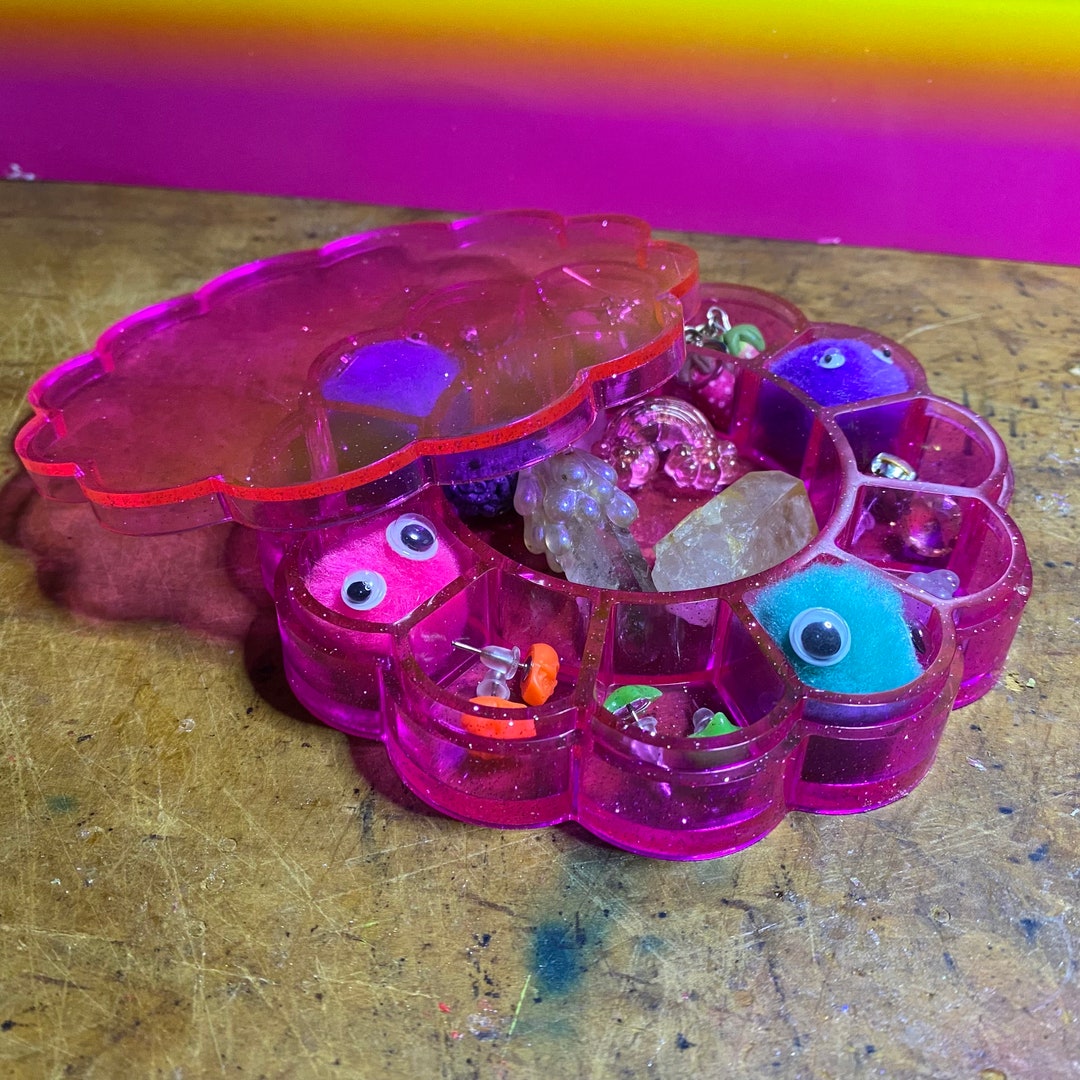 Lidded Clear Hot Pink Glitter Flower Catchall - Etsy