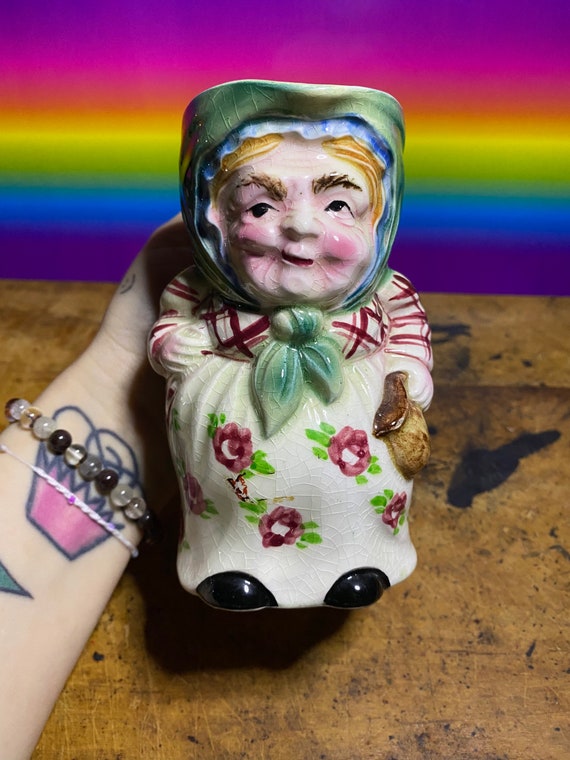 Vintage Japanese Toby Ceramic Old Lady Pitcher/cup | Etsy