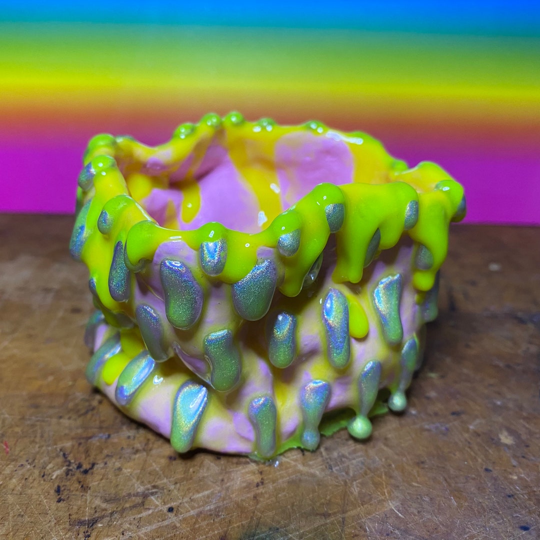 Neon Yellow Goopy Pink Holographic Drippy Cup - Etsy