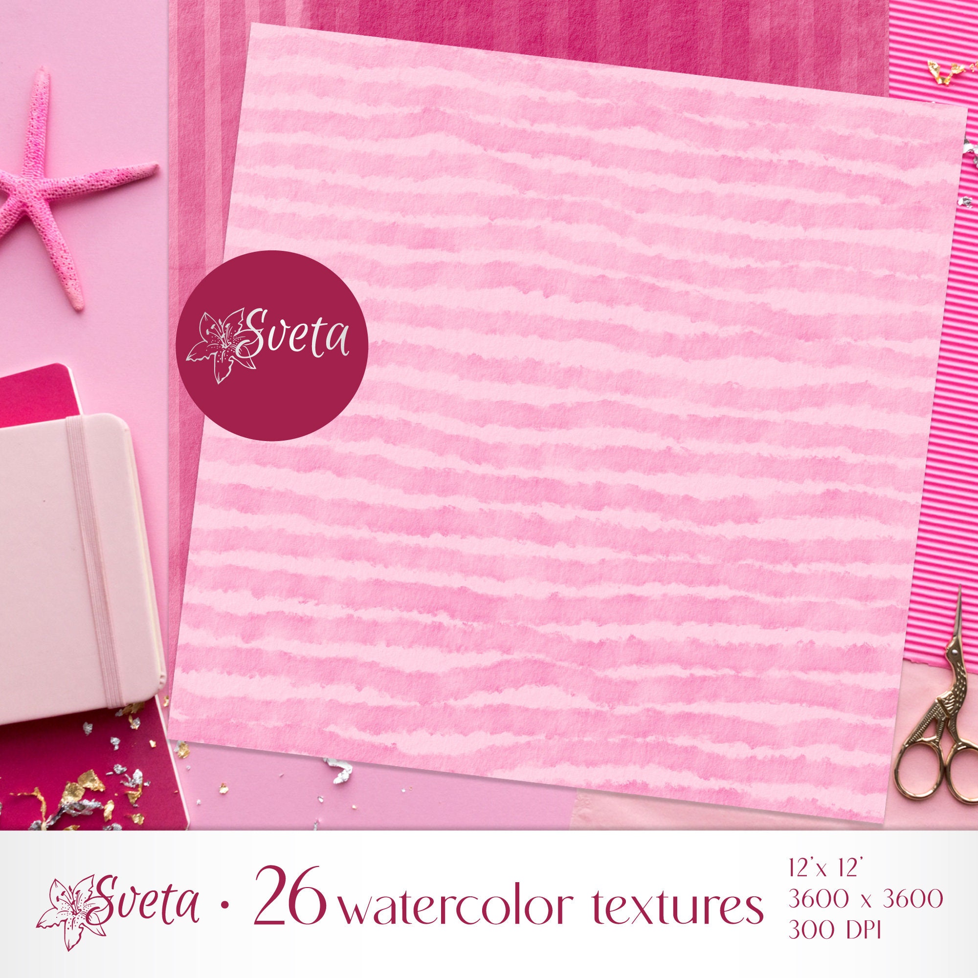 Pink Watercolor Art Backgrounds. Instant Download Hand Painted Digital ...