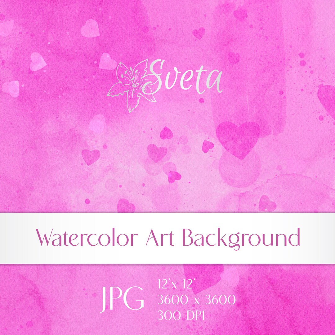 Pink Watercolor Background - Digital Paper With Hearts, Cute Aesthetic ...