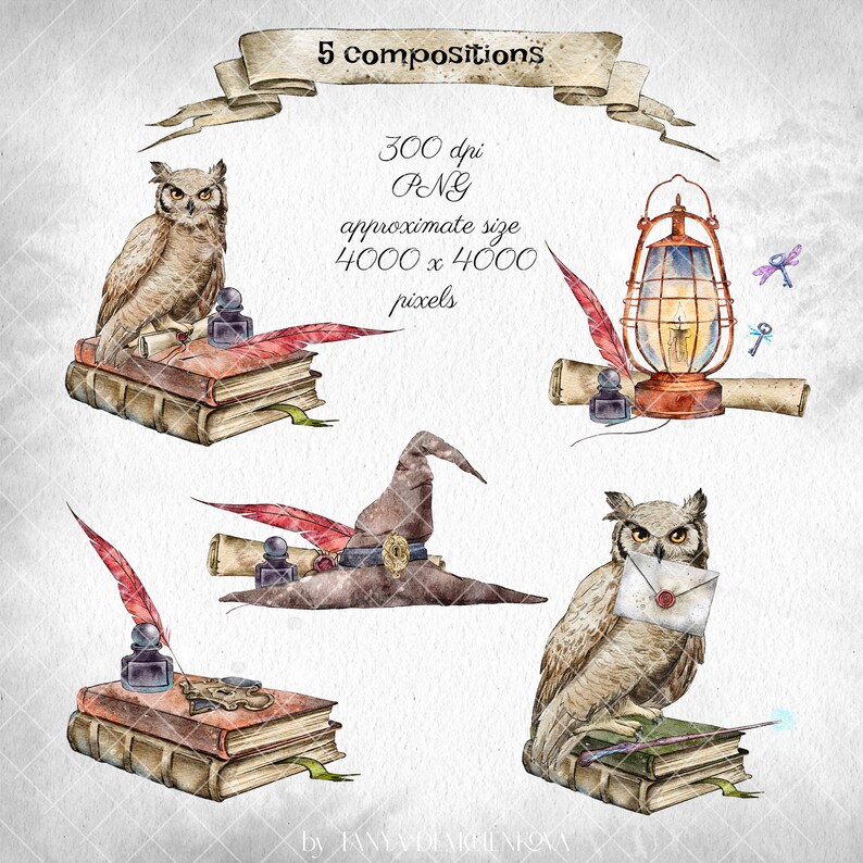 Wizard School Watercolor Digital Clipart Set, Instant Download, 35 PNG ...