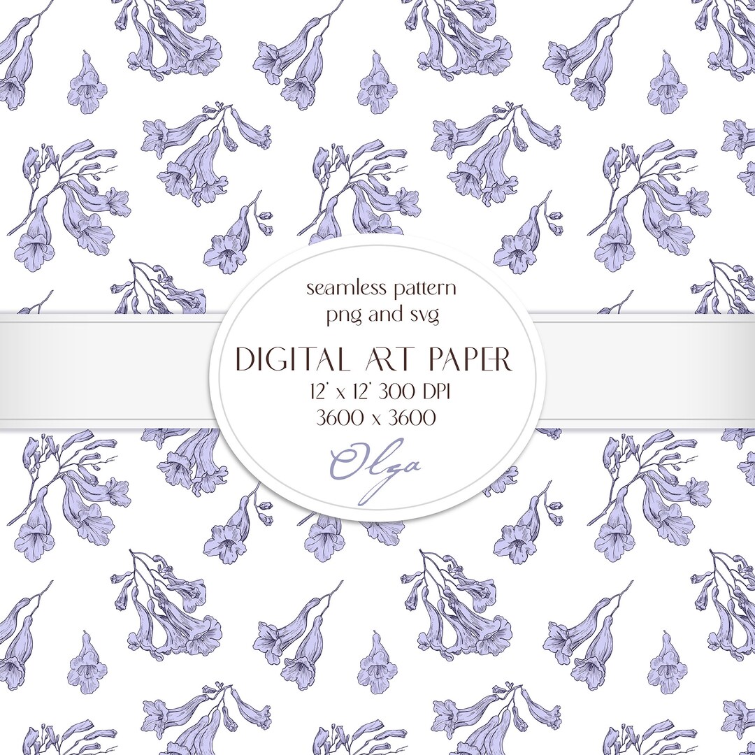 Elegant Floral Digital Seamless Pattern Flowers of Jacaranda Tree in ...