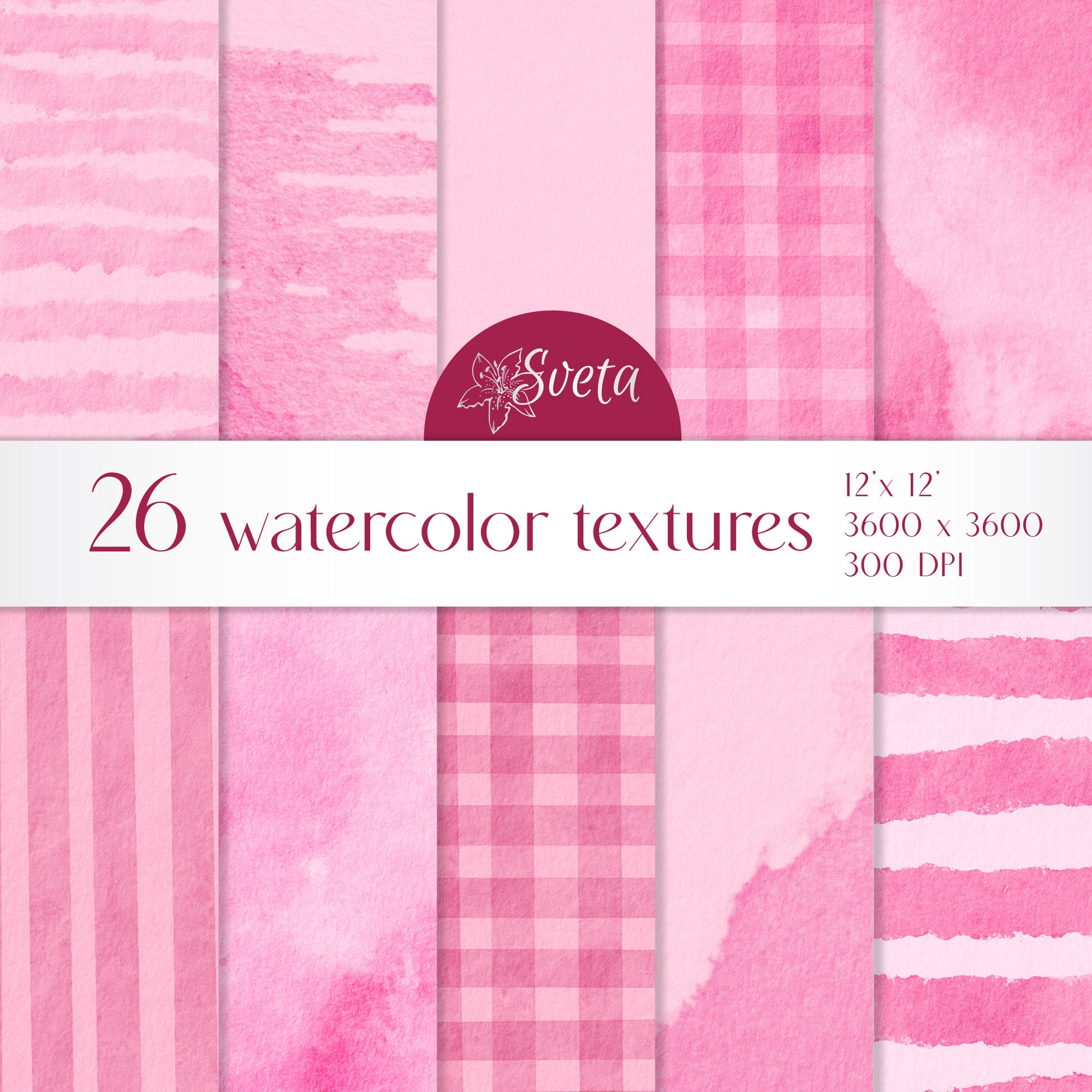 Pink Watercolor Art Backgrounds. Instant Download Hand Painted Digital ...