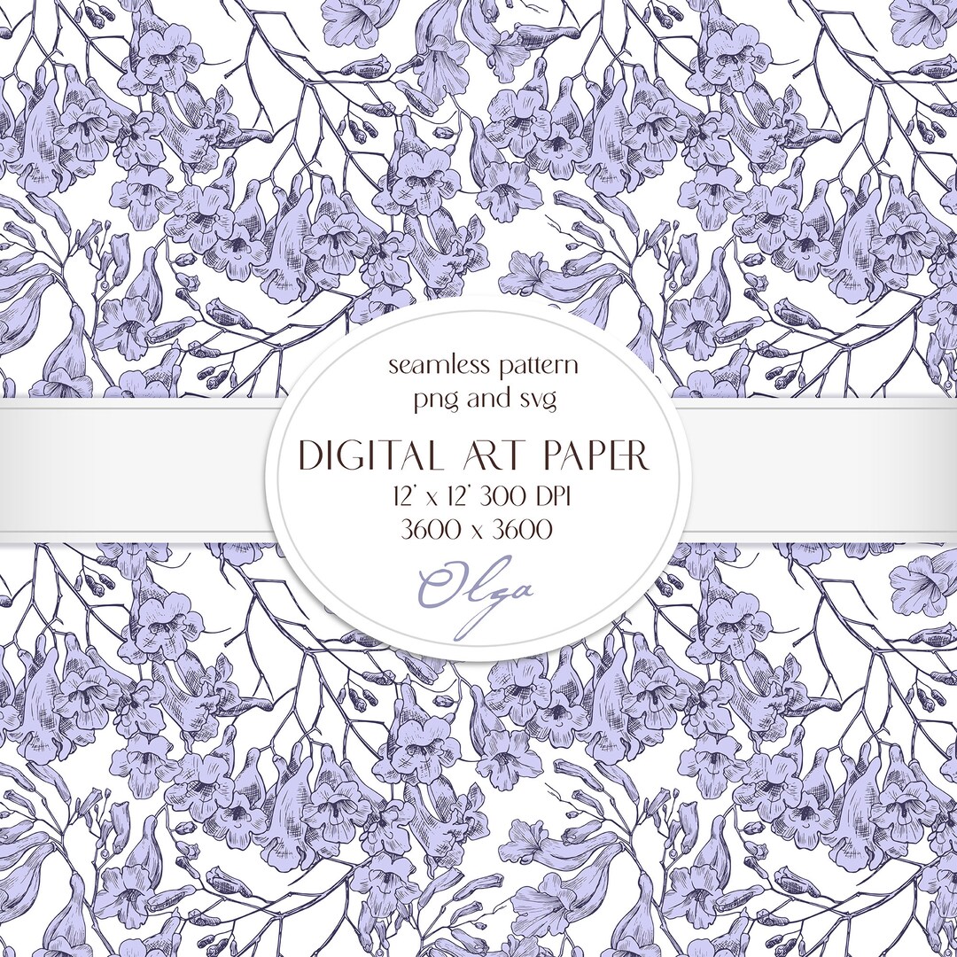 Digital Elegant Floral Seamless Pattern Flowers of Jacaranda Tree in ...