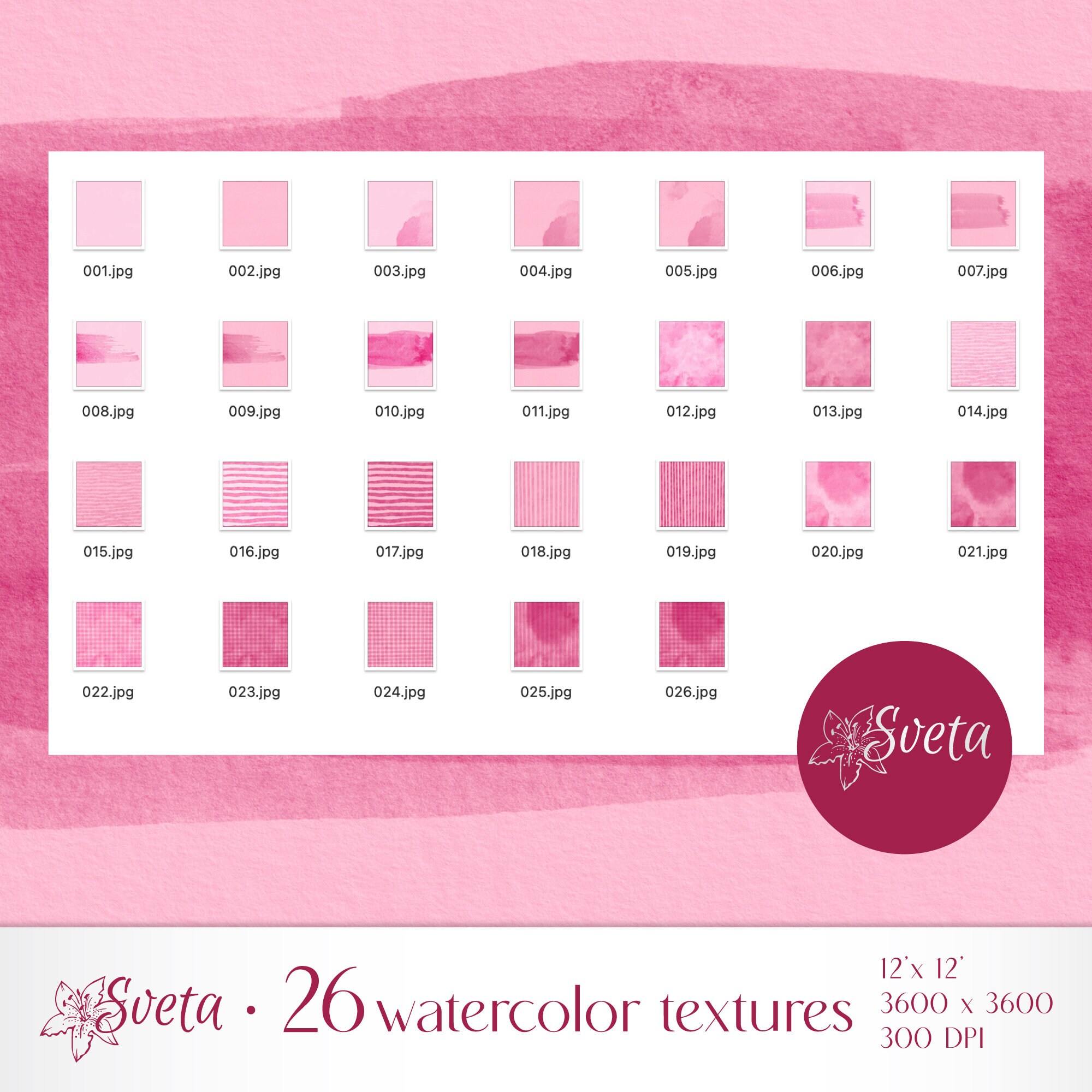 Pink Watercolor Art Backgrounds. Instant Download Hand Painted Digital ...