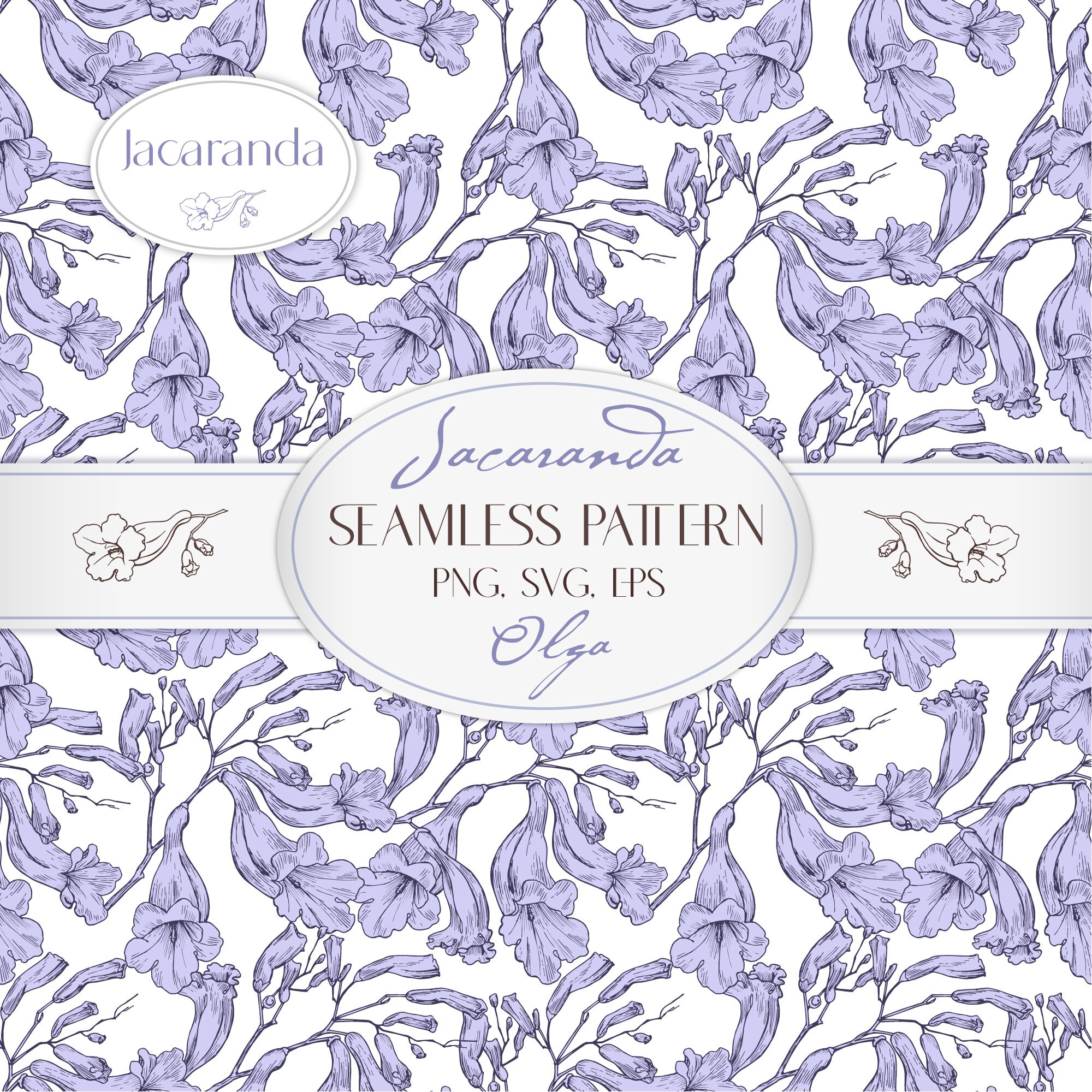 Jacaranda Flowers Seamless Pattern. Vector Elegant Floral Digital ...