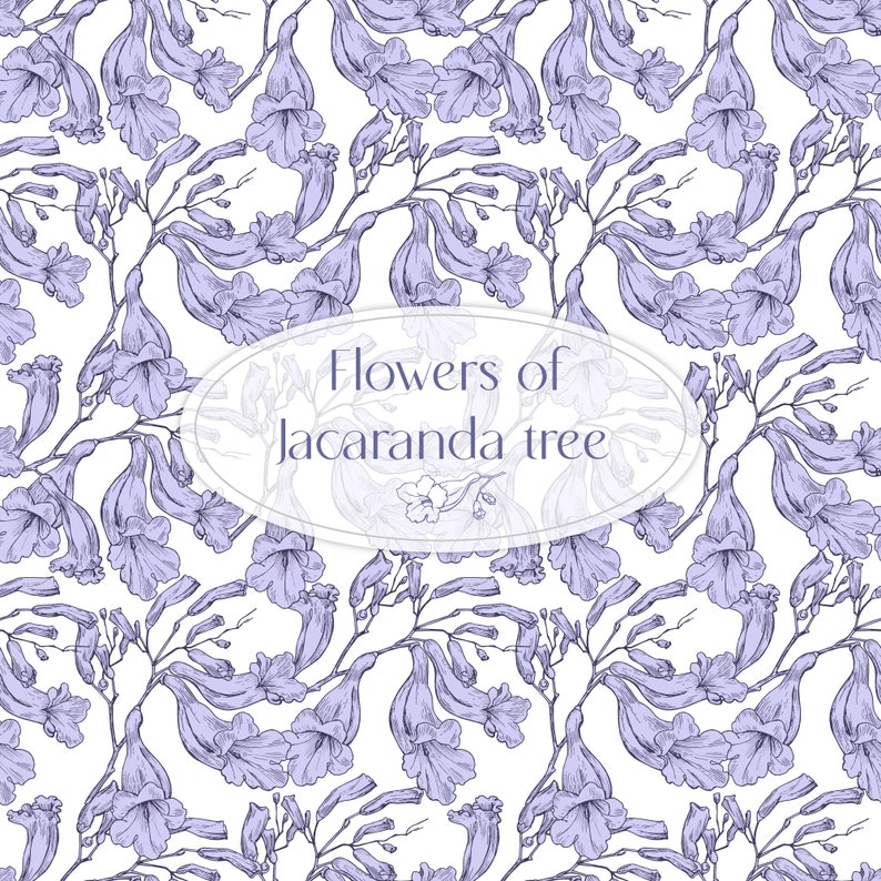 Jacaranda Flowers Seamless Pattern. Vector Elegant Floral Digital Pattern EPS SVG PNG. Hand ...