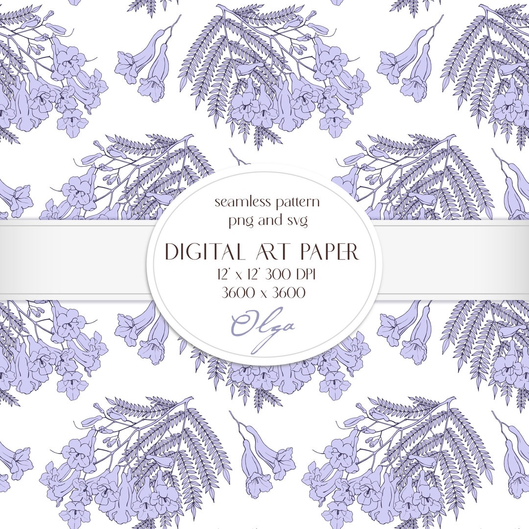 Jacaranda Floral Seamless Pattern: Purple & White Digital Paper (SVG ...