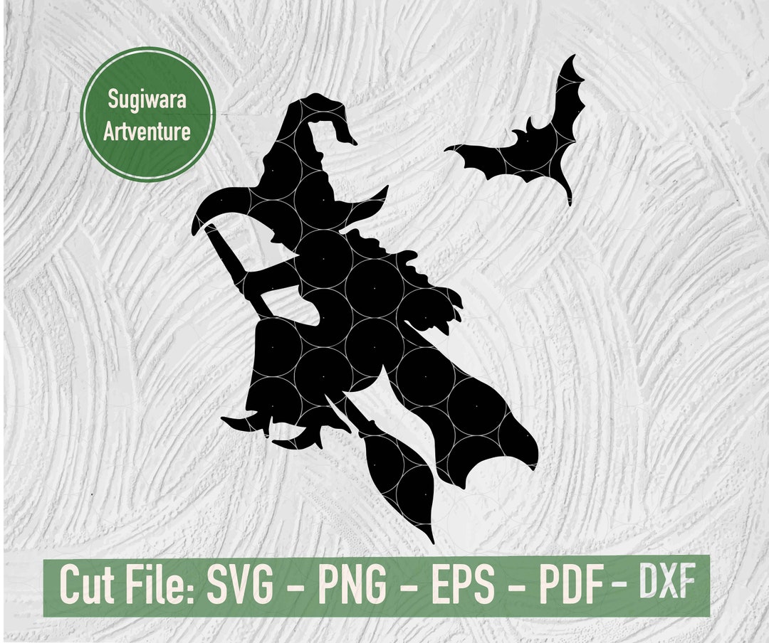 Witch With Broom and Bat Witch Svg Halloween Svg Hocus - Etsy
