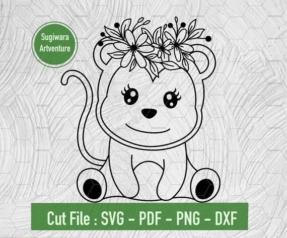 Floral Monkey Svg Monkey Svg Cute Monkey Cute Animal Svg | Etsy