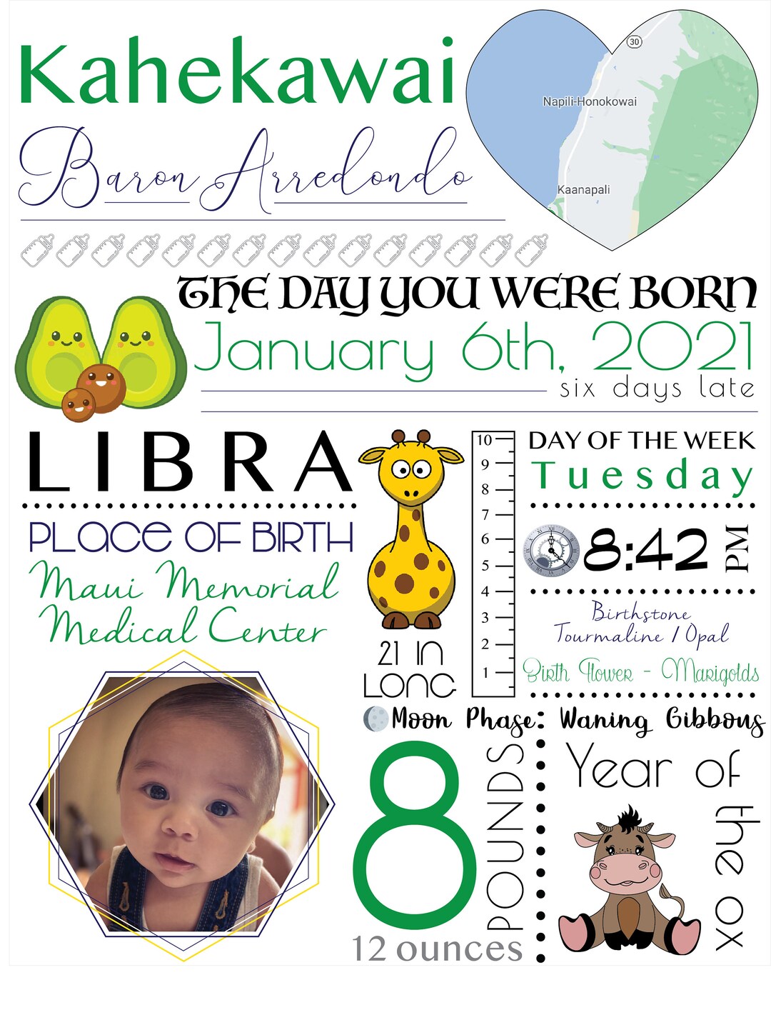 Personalized Newborn Baby Birth Information Sign With Name, Birth ...