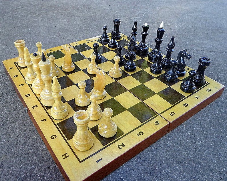 Small wooden chess set 30x30 cm. board // Compact soviet chess | Etsy