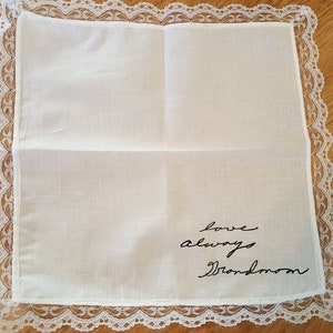 Custom Handwriting on Lace Handkerchief - Memorial or Wedding Gift ...