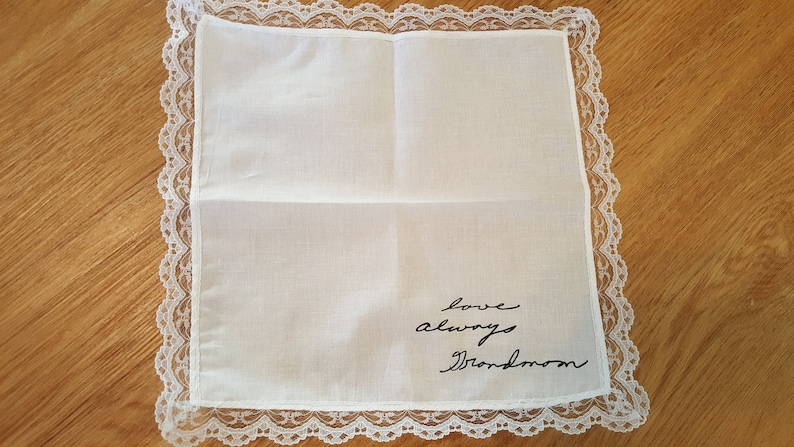 Custom Handwriting on Lace Handkerchief Memorial or Wedding | Etsy