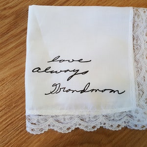 Custom Handwriting on Lace Handkerchief - Memorial or Wedding Gift ...
