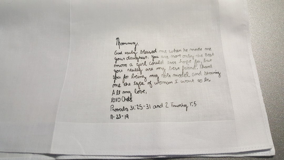 Custom Handwriting on Handkerchief Longer Message Memorial or Wedding ...