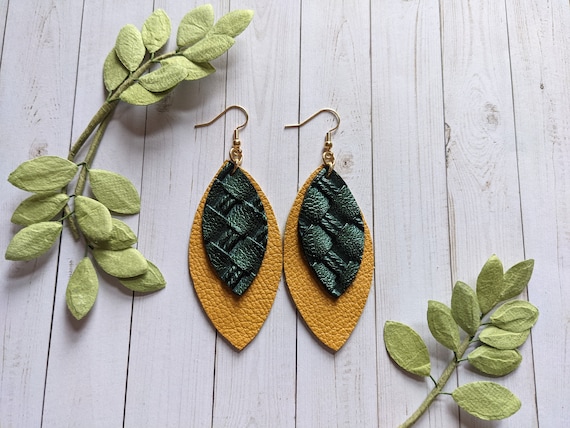 Mustard Yellow and Metallic Green Weave Pattern Leather - Etsy