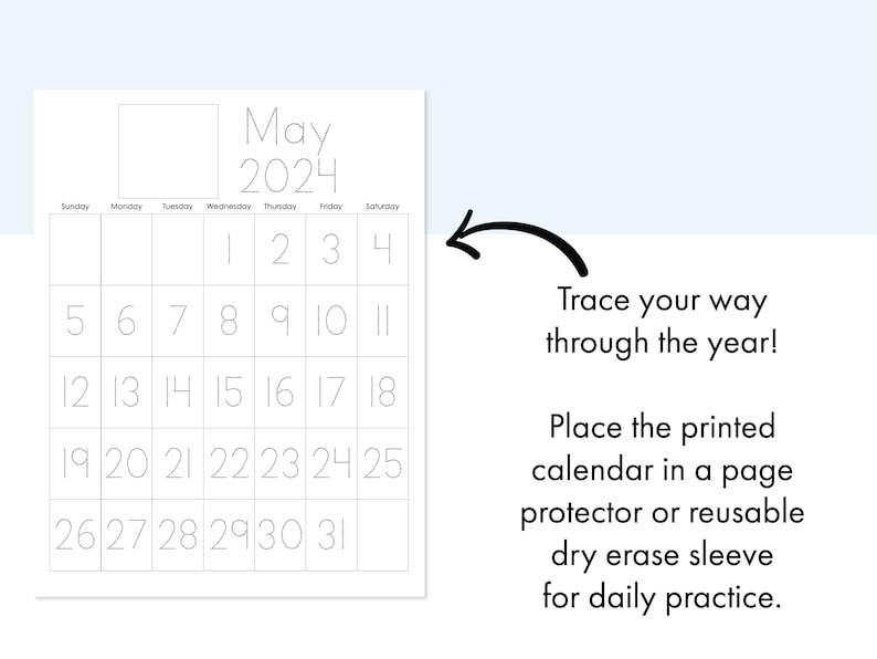 PRINTABLE Draw and Trace Traceable Calendar | Tracing Calendar ...