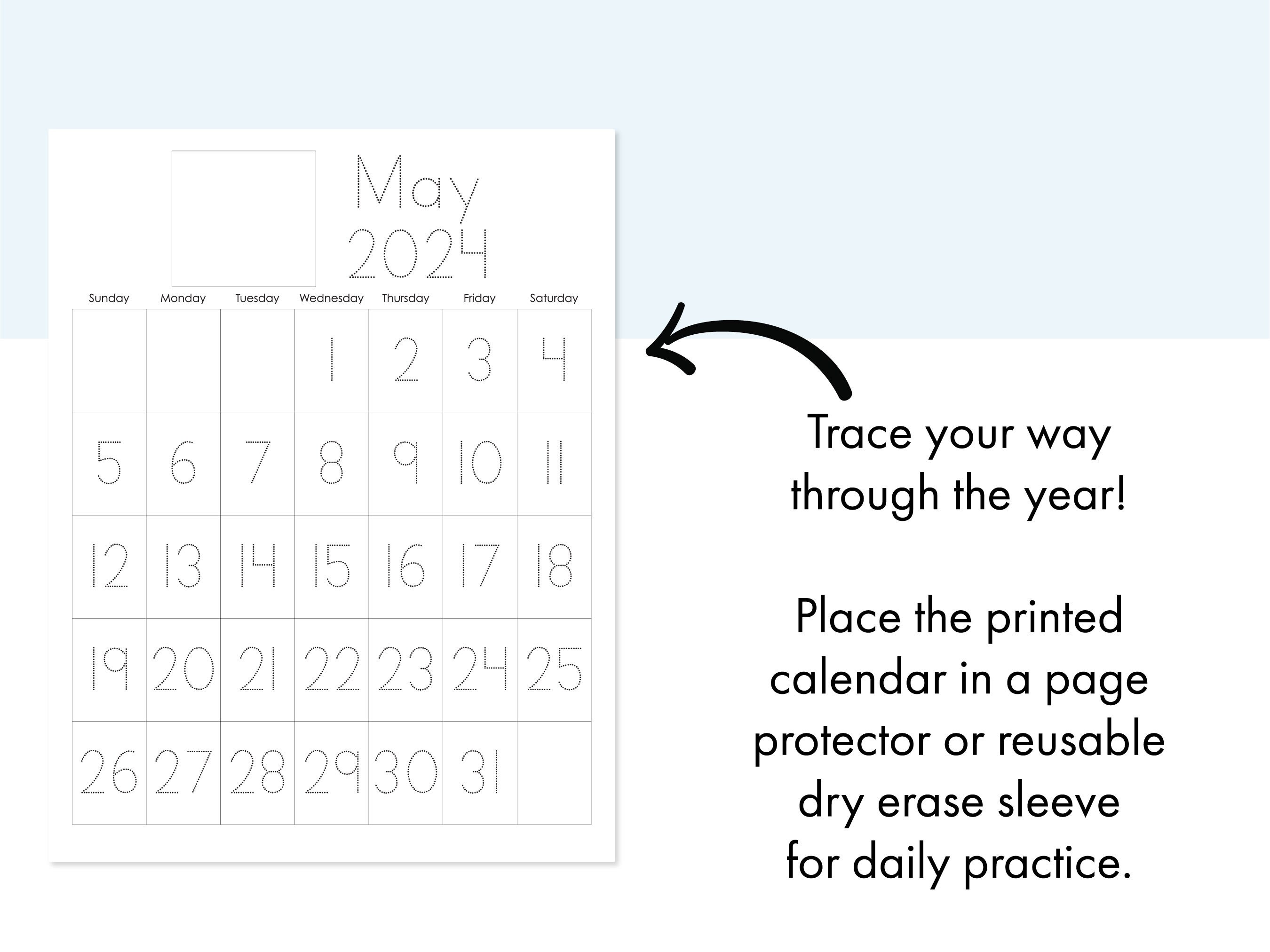 PRINTABLE Draw and Trace Traceable Calendar | Tracing Calendar ...