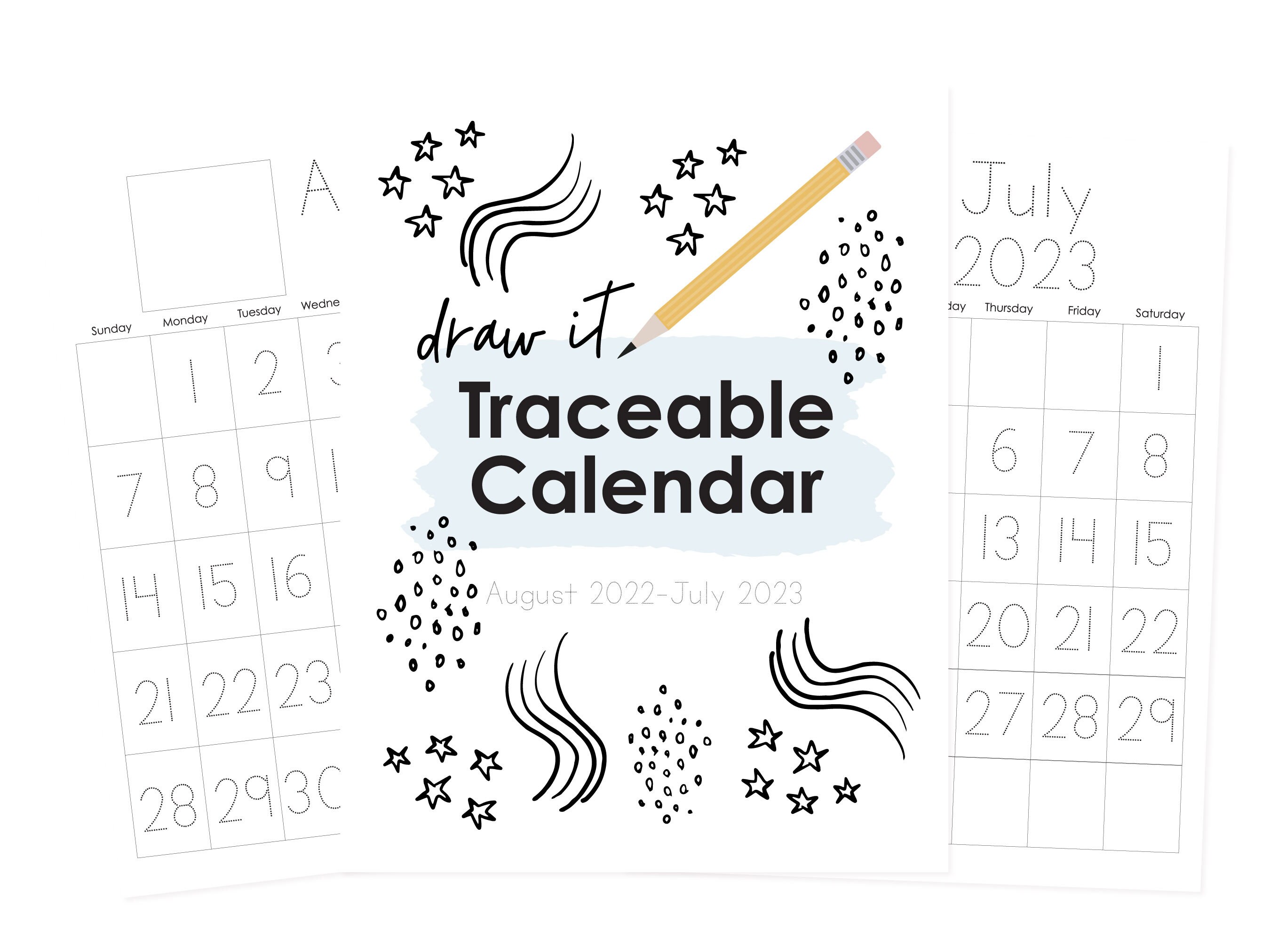 PRINTABLE Draw and Trace Traceable Calendar Tracing Calendar - Etsy
