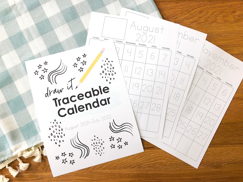 PRINTABLE Draw and Trace Traceable Calendar | Tracing Calendar ...
