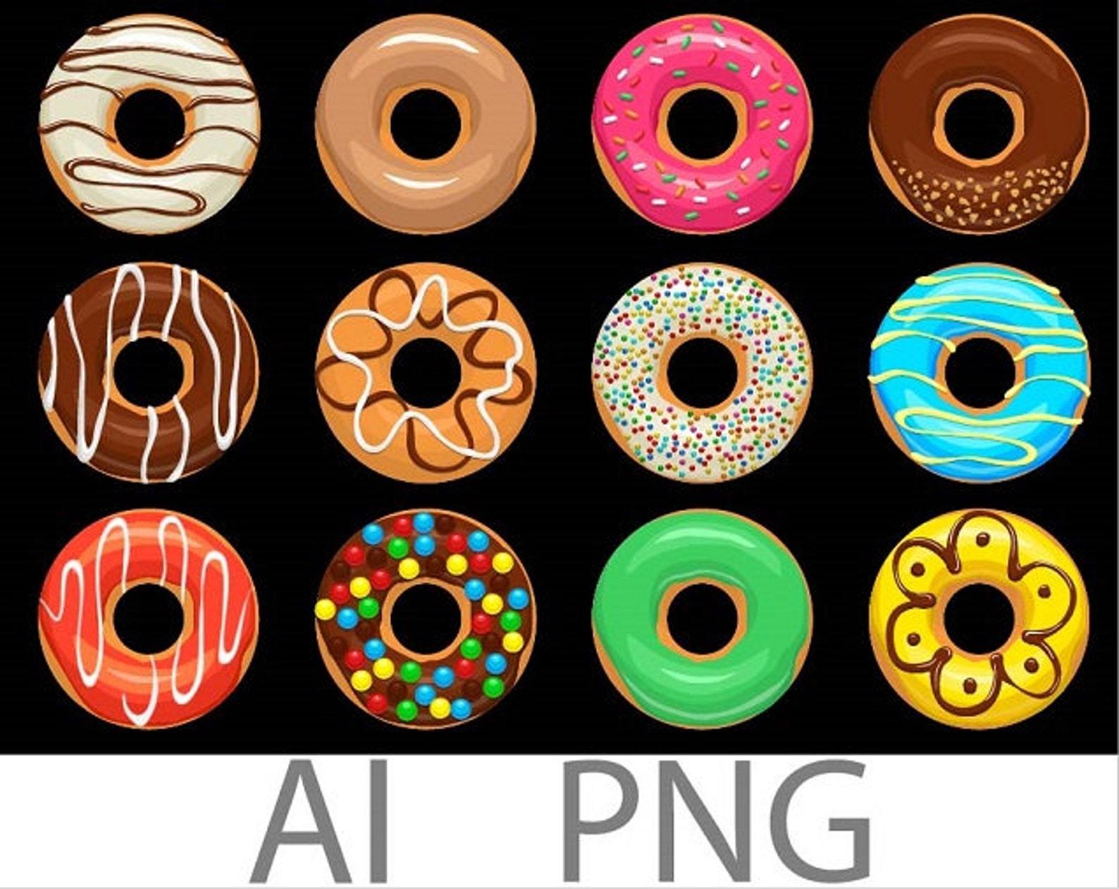Donuts Clip Art Rainbow Donuts Donuts png Donuts ai Donuts | Etsy