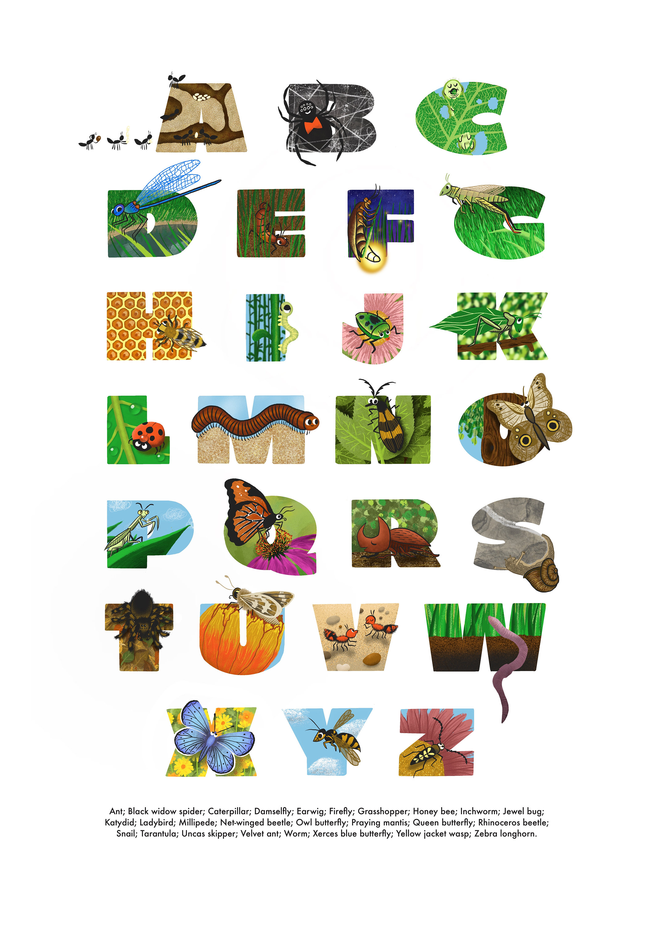 Not-so-creepy Crawlies Alphabet Print Nursery Art Kids Room Poster ...