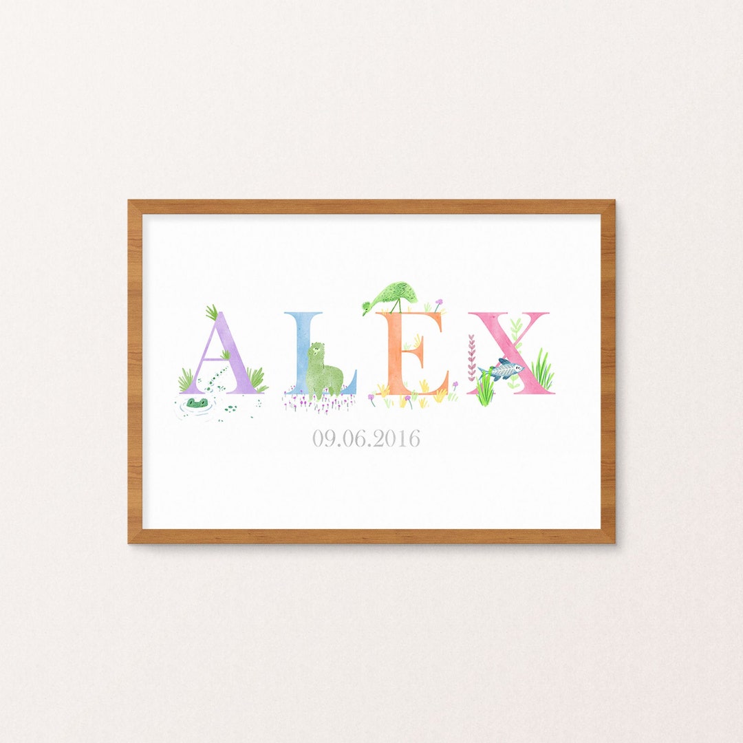 Custom Baby Name Print, Personalised Child's Name, Animal Illustration ...
